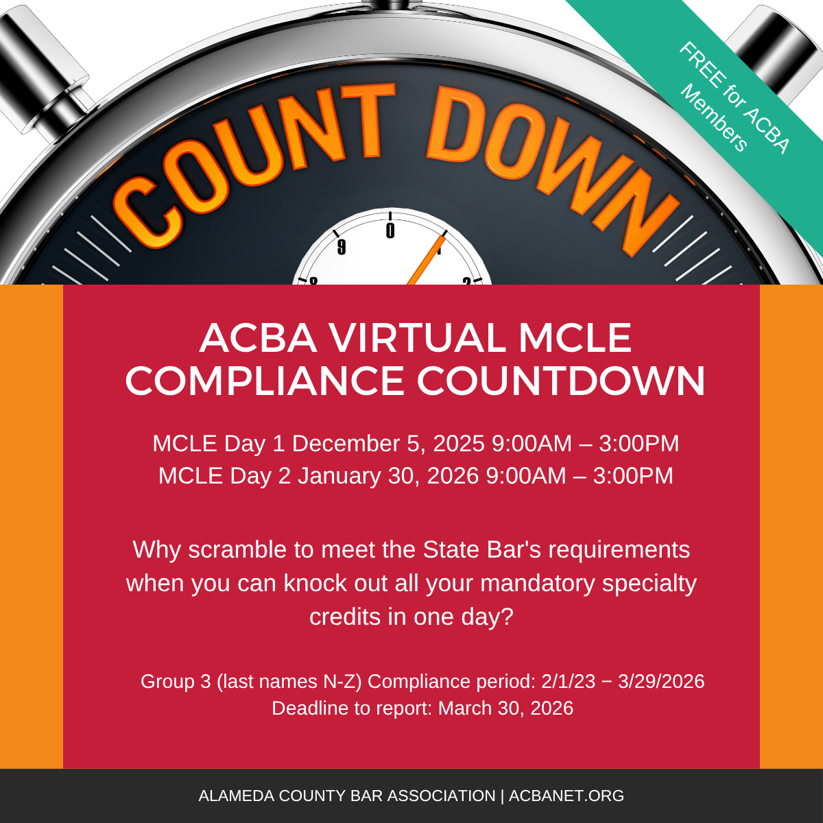 MCLE COMPLIANCE COUNTDOWN 2025-26 » Alameda County Bar Association